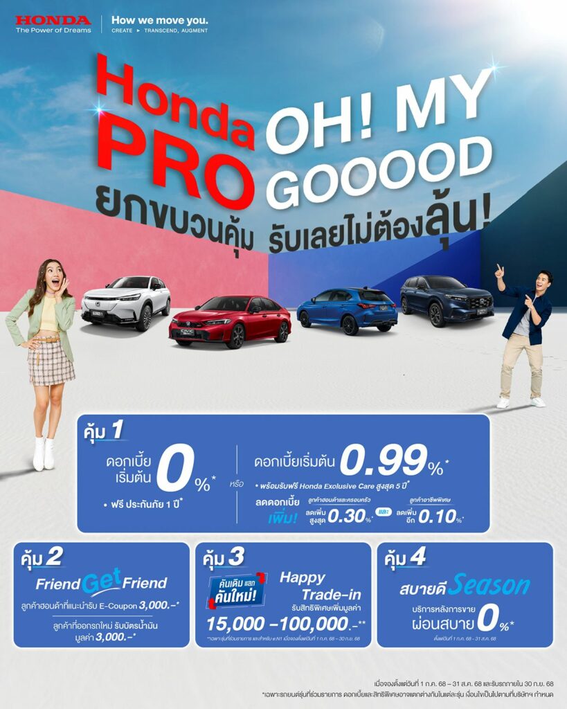 HONDA จัดหนักคุ้มกลางปี ‘Honda Pro OH! MY GOOOOD’ และแคมเปญ รับหน้าฝน ...